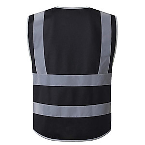 Black Safety Vest Reflective With Pocket And Zipper Construction Vest With Reflective Stripes Hi Vis Workwear(Black, M)
