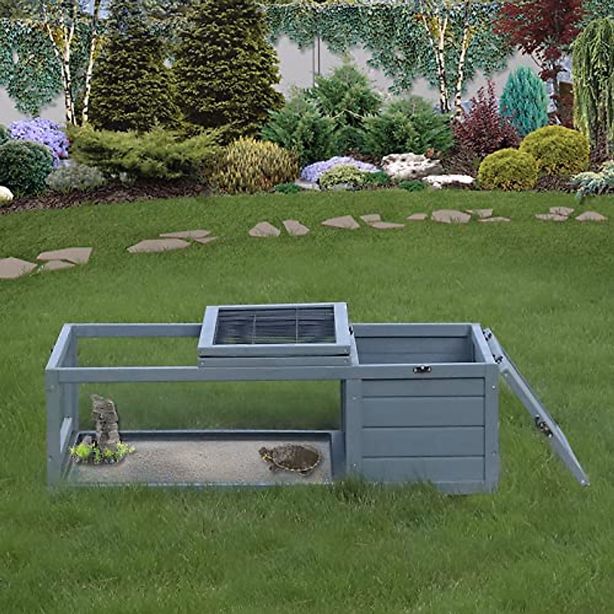 Tortoise House Large Tortoise Habitat Cage, Indoor Outdoor Transparent Tortoise Enclosure Turtle Habitat for Small Animals, Easy Assembly, Wooden