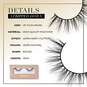 Lilly Lashes Everyday Stripped Down Faux Mink Lashes False Eyelashes Natural Look Faux Wispy Lashes Mink Fake Eyelashes To Be Worn With Eye Glasses Natural Lashes 13 mm Reusable Up to 20 Times