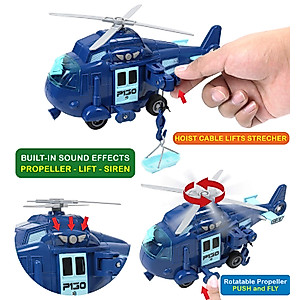 Helicopter Toys for Boys [3 Pack] | Kids Rescue Play Set Friction Powered with Realistic Lights & Sounds | Includes Police, Fire & Rescue Team