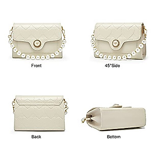Leather Crossbody Bags for Women, Cowhide Leather Ladies Handbags Shoulder Bag with Pearl Handle Adjustable Chain Strap Womens Messenger Bag Cute Pouch Bag Women's Fashion Satchel Purses (White)
