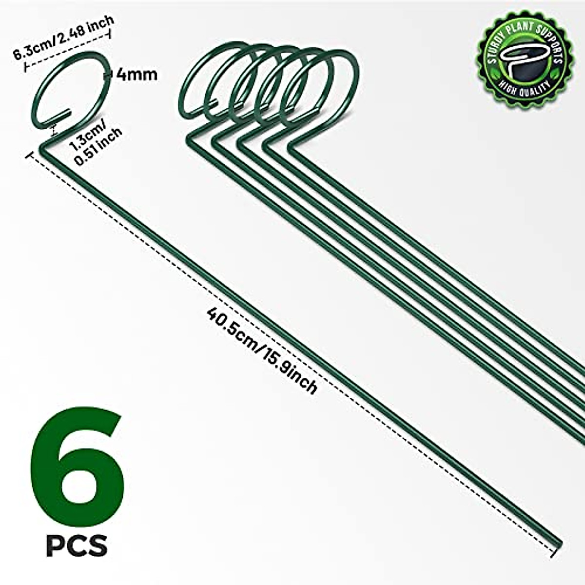 LEOBRO 6 Pack Plant Stakes for Flowers, Metal Single Stem Plant Support, Garden Plant Stakes for Amaryllis Orchid Lily Rose Tomatoes, Dark Green, 40.5 CM/15.9 INCH