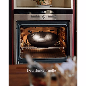 BIELMEIER Wok Pan 12.5", Woks and Stir Fry Pans with lid, Carbon Steel Wok with Cookware Accessories, Wok with Lid Suits for all Stoves(Flat Bottom Wok)