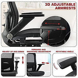 Office Chair Ergonomic Mesh Chair High Back Computer Desk Chair with 3D Armrest Adjustable Lumbar Support and Headrest Receling Chair, Black