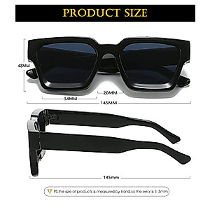 EYLRIM Thick Square Frame Sunglasses for Women Men Fashion Chunky Rectangle Sun Glasses Black Shades(01 Black/Grey)