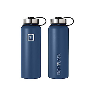 IRON °FLASK Sports Water Bottle - 40 Oz, 3 Lids (Straw Lid), Leak Proof, Vacuum Insulated Stainless Steel, Double Walled, Thermo Mug, Metal Canteen