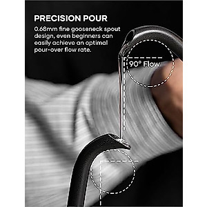 Gooseneck Electric Kettle, Offacy Pour Over Tea Kettles with LED Screen, ±1℉ Temperature Control, Full 304 Stainless Steel, Quick Heating, Hold, Mute, 0.68mm V-Shaped Spout, Hot Water Boiler, 0.9L