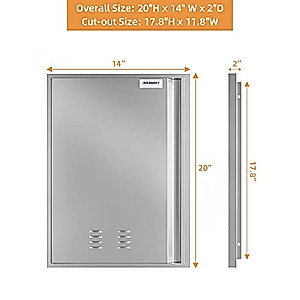 RIEDHOFF 20" H x 14" W 304 Stainless Steel Outdoor Kitchen Access Door with Recessed Handle, Single Access Door for BBQ Island, Grilling Station