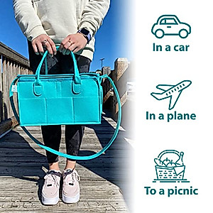 LaLaLuna Diaper Caddy Organizer for Baby Girl & Boy Changing Table Diaper Organizer Car Diaper Caddy Newborn Caddy Portable Diaper Caddy for Dresser Felt Baby Diaper Caddy Teal