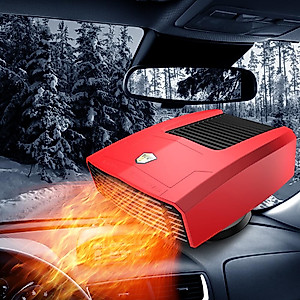 KUTUKU Car Defogger Defroster 2-in-1 Portable Car Fan with Air Purification 12V 150W Fast Heating Quickly Auto Heater Cooling Fan Automobile Windscreen Fan in Cigarette Lighter （Red）