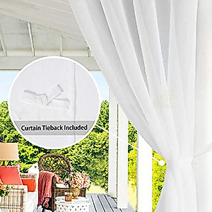 Hiasan Outdoor Sheer Curtain for Patio Waterproof Wind Blowing Curtains Panels with Grommet Top and Tiebacks in Porch Pergola Cabana Gazebo Deck Set of 2 Panels (W52 x L84,White)