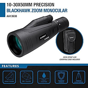 BARSKA 10-30x50mm Blackhawk Precision Zoom Monocular for Bird Watching, Travel, Hunting, Boating, and Camping.