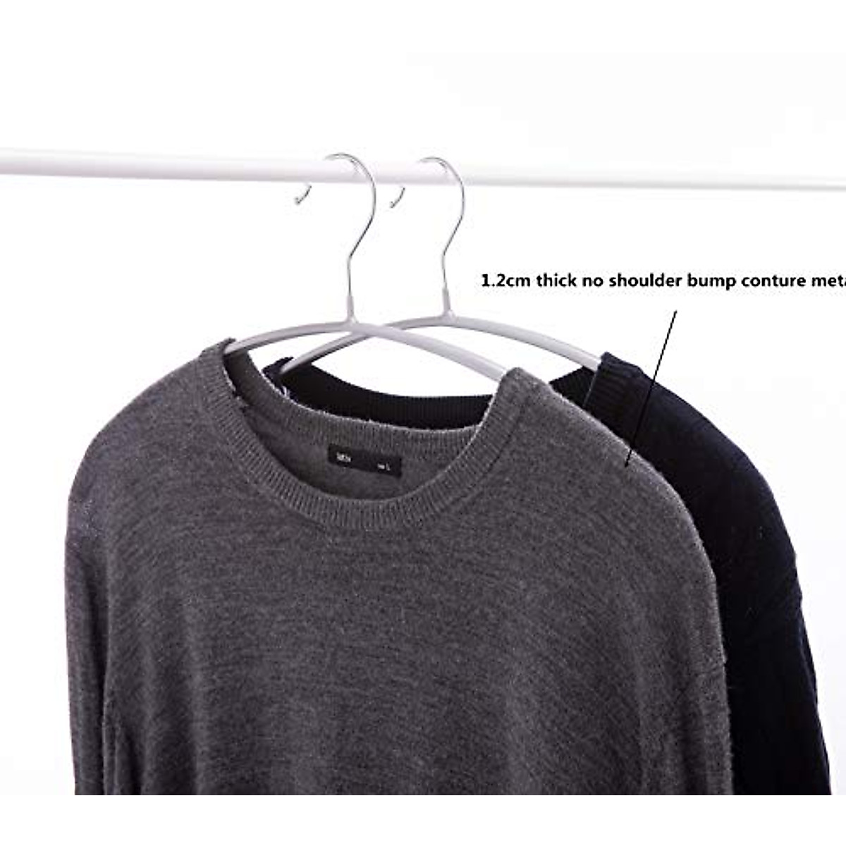 Cocomaya 16.5 Inch Silver No Shoulder Bumps No Mark Non-Slip Rubber Coated Contour Metal No Bumps Hanger, Sweater Hanger, T-Shirt Hanger Suit Hanger with Pants Bar Pack of 10 (Silver, 10)