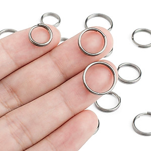 FEGVE Titanium Key Rings Split Rings, Small Keyrings, Jump Rings for Necklaces, Keys, Jewelry Attachment - 15pcs Mix 10/12/14mm (Silver)