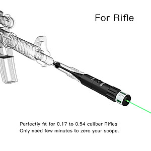 Tyseam BoreSighter Bore Sight kit Multiple Caliber, Laser Sight with Button Switch for .177 to .54 Caliber Rifles Handgun Hunting Scopes with 2 Sets of Batteries (Green Laser)
