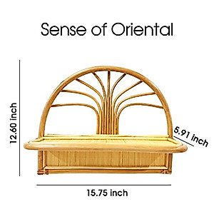 T'Furni Rattan Wall Shelf for Living Room Kitchen Wall Decor - Natural Rattan Floating Shelves - Semicircular Shelf Wall Decor - Natural Hanging Book - Wall Shelf with Storage