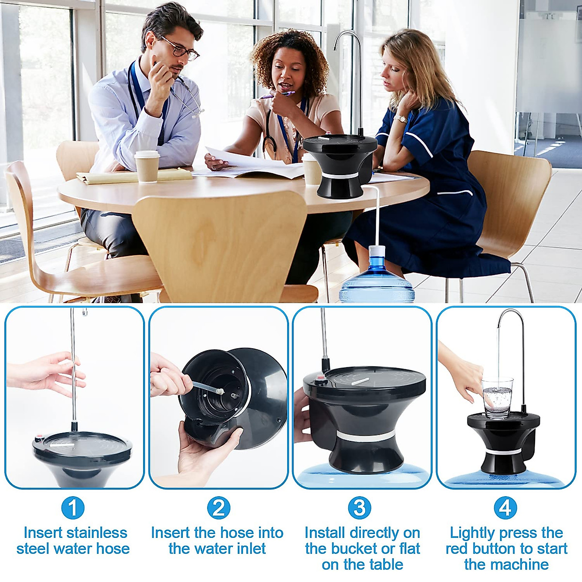 5 Gallon Water Dispenser Pump - Automatic Electric Water Jug Pump for 5 Gallon Bottle Loading, USB Charging Drinking Water Dispenser, Portable Mini Water Bottle Pump for Home Office Camping Travel