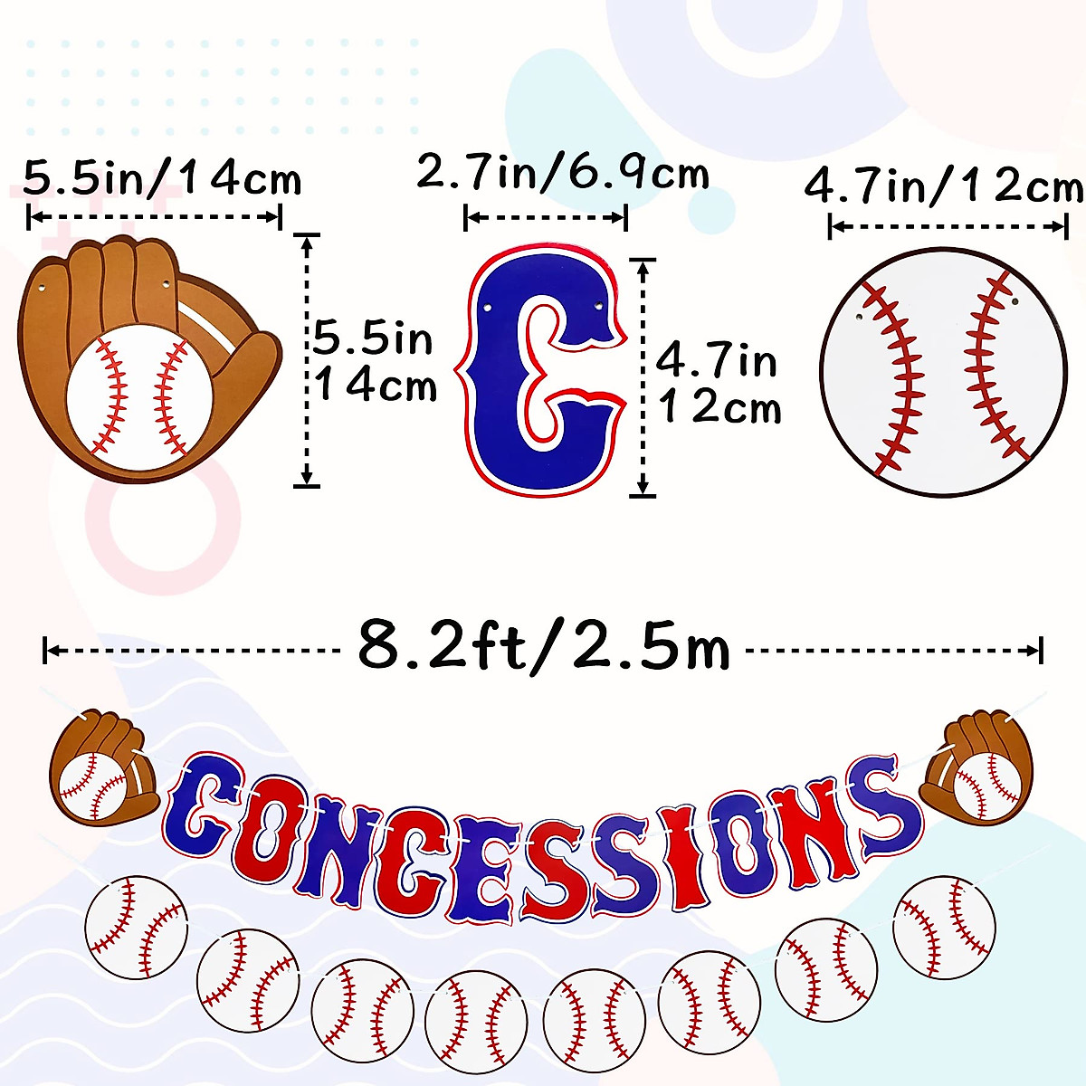 VILIFEVER 2 Pieces Baseball Concessions Banner for Baseball Themed Baby Shower Decorations, Baseball Birthday Banner Garland Baseball Bunting Indoor Outdoor Decor