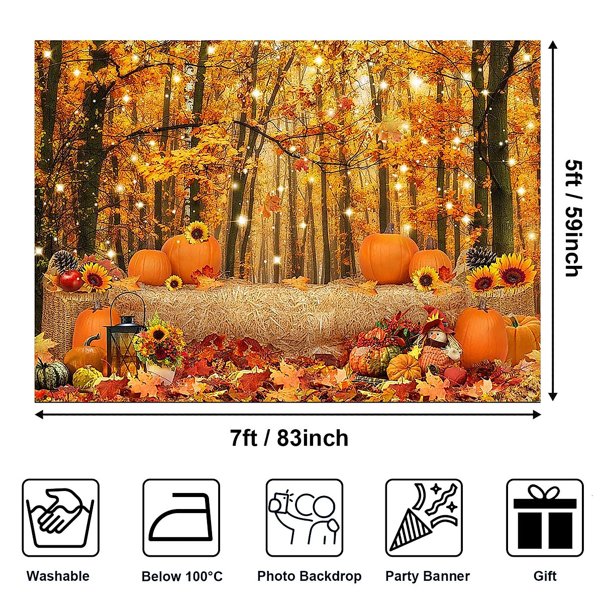 Avezano Autumn Fall Forest Photography Backdrop Natural Scencery Fall Landscape Leaves Haystack Thanksgiving Backrgound Pumpkin Maple Leaves Party Supplies 7x5ft