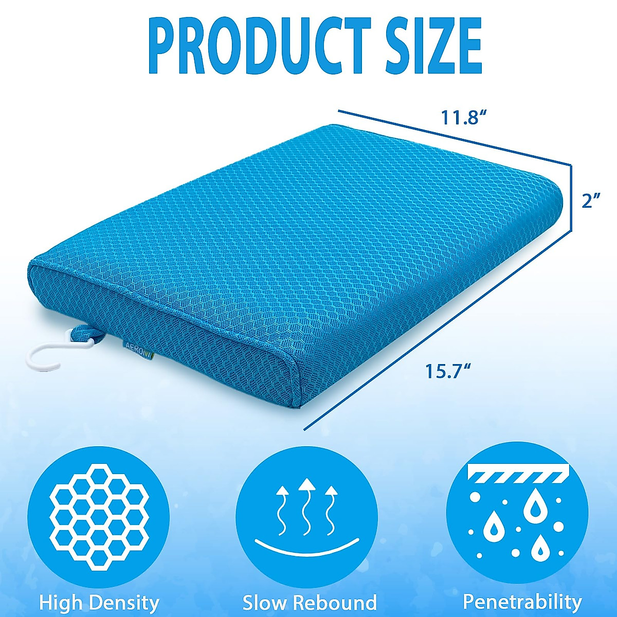 AEROiVi Shower Seat Cushion for Shower Chairs, Transfer Benches in Bathtub, Cushion for Sauna, 3D Mesh Pad with Hook, Slip-Resistant, Design for Elderly, Senior, Handicap & Disabled