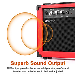 Vangoa Electric Guitar Amp, 10W Combo Amplifier for Electric Guitar Mini Portable Acoustic Guitar Amp with Headphone Jack and Distortion Tone,Red