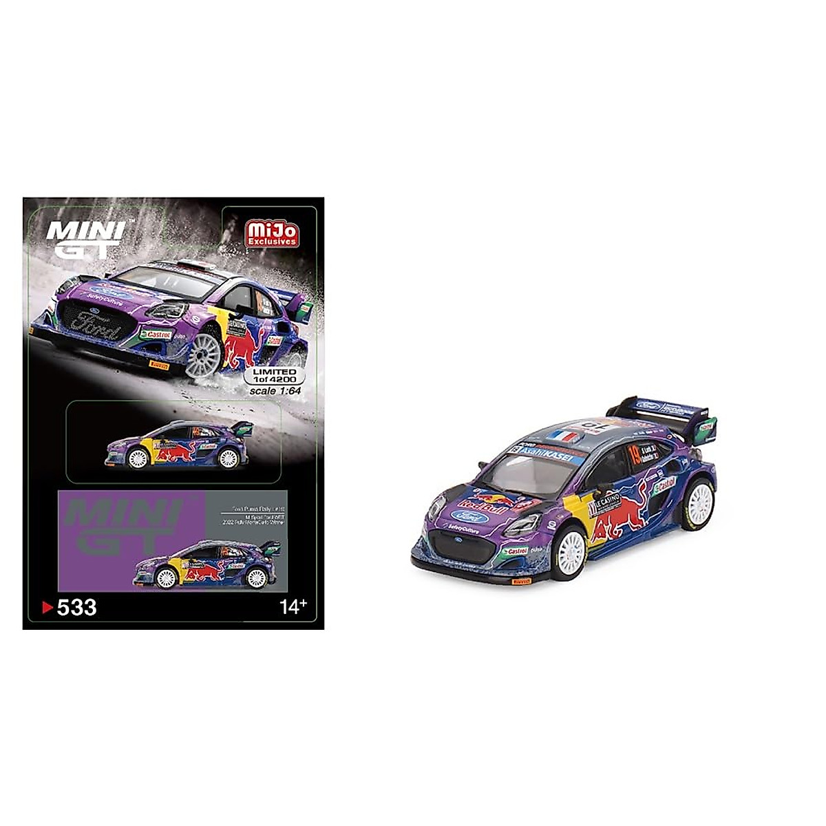 True Scale Miniatures Model Car Compatible with Ford Puma Rally1#19 M-Sport Ford WRT 2022 Rally Montecarlo Winner Limited Edition 1/64 Diecast Model Car MGT00533