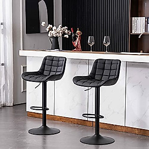 Kidol & Shellder Bar Stools Set of 2 Black Adjustable Swivel Barstools Upholstered Counter Stools,3 Minutes Quick Assembly,Loads Up to 300lbs