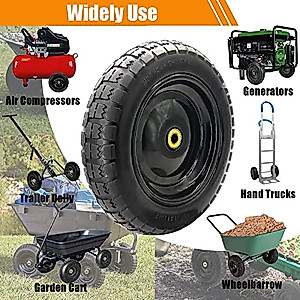 13" Flat Free Solid Tire and Wheel for Gorilla Carts Replacement Wheels,Wheelbarrow,Garden Cart,Trolleys,Hand Trucks and Yard Trailers(5/8" Bearings,Offset Hub 2.1") (2-Pack)