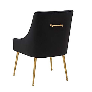 Limari Home Lombardo Collection Modern Style Velvet Upholstered Dining Chair with Back Handle (Set of 2), Black, Gold