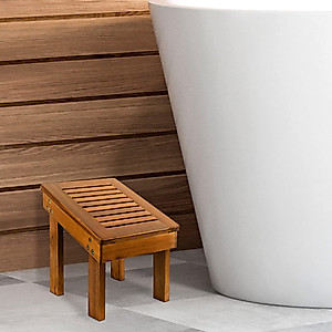 Utoplike Teak Shower Stool for Shaving Legs, Shower Foot Rest for Inside Shower, Sturdy Wooden Corner Shower Step for Bathroom