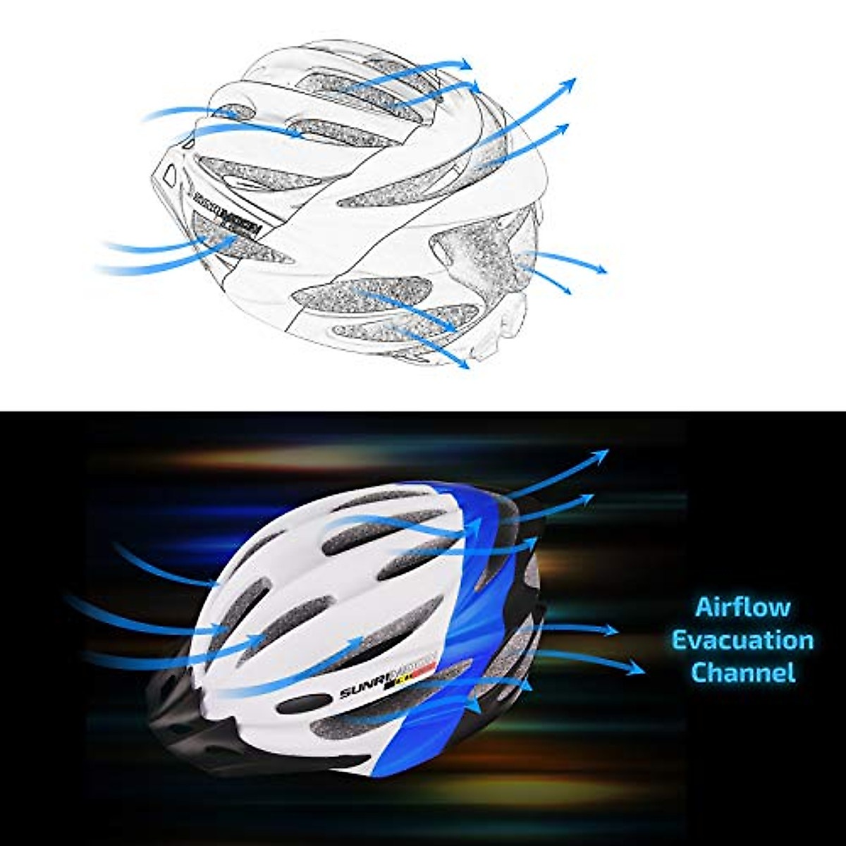 ELLOLLA Adult Bike Helmet with Removable Goggles Visor, Adjustable Size Lightweight Bicycle Helmet for Men Women Mountain & Road Cycling (Matt Blue&White)