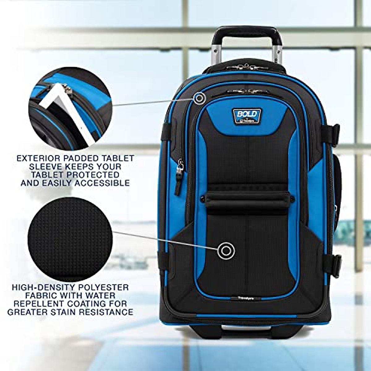Travelpro Bold Softside Expandable Carry on Rollaboard Luggage, Carry on 22-Inch, Blue/Black