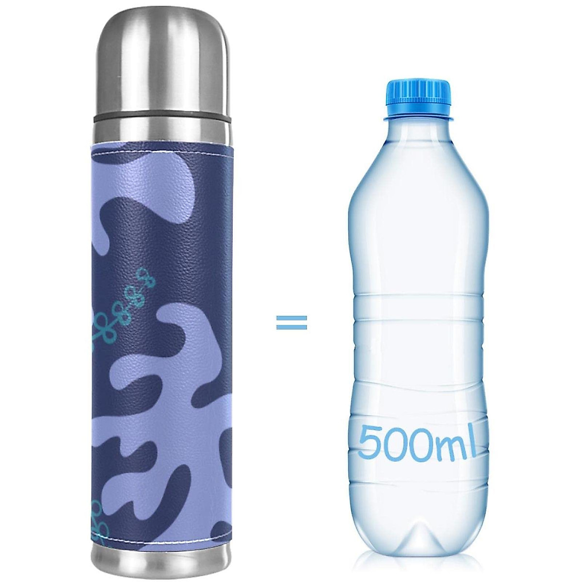 Stainless Steel Leather Vacuum Insulated Mug Seaweed Thermos Water Bottle for Hot and Cold Drinks Kids Adults 16 Oz