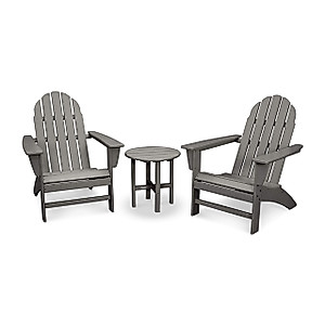 POLYWOOD Vineyard 3-Piece Adirondack Chair Set with Side Table, Slate Grey
