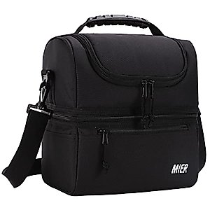 MIER Adult Lunch Box Insulated Lunch Bag Large Cooler Tote Bag for Men, Women, Double Deck Cooler(Black Large)