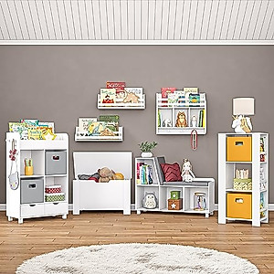 RiverRidge Book Nook Kids Toy Box with Side Bookracks Modern White Toy Organizer Kids Room Storage Organizer