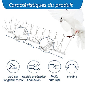 VIIRKUJA 118" Stainless Steel Bird Spikes - Bird Deterrents for Outside - Total Length 118" / 12x Elements of 10" Each - Pigeon Spikes - Bird Protection for The Roof, Balcony and Winter Garden