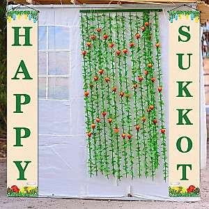 Happy Sukkot Porch Banner Sukkah Etrog Jewish Holiday Celebration Front Door Sign Wall Hanging Party Decoration