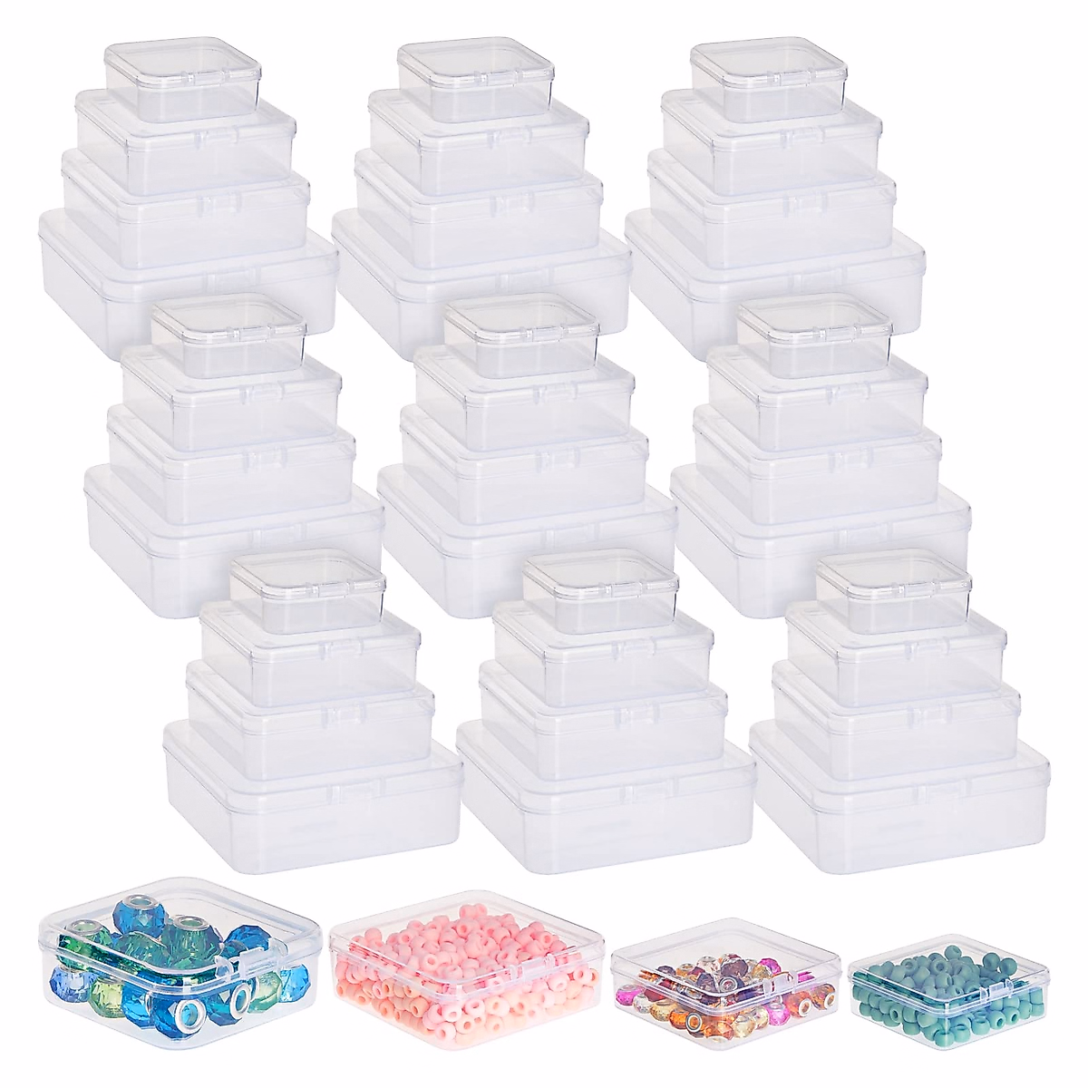 Bright Creations 40 Piece Empty Square Mini Storage Containers with Lids for Crafts, Jewelry, Board Game Storage (4 Sizes)