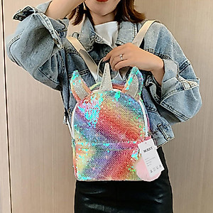 Shiny Unicorn Backpack for Girls, Rainbow Casual backpack with Sequin