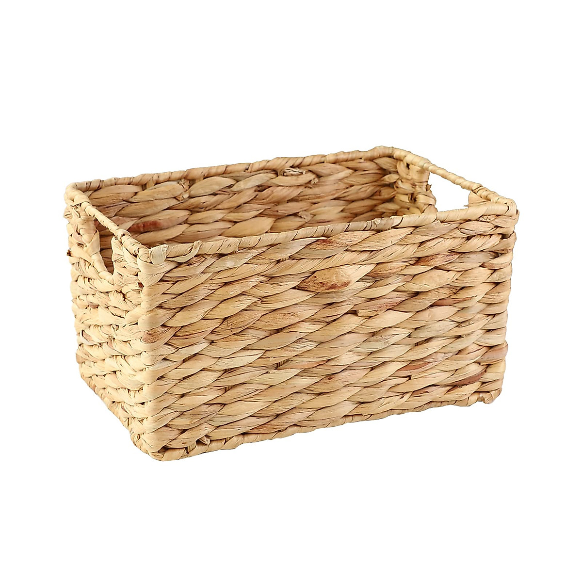 YRMT Water Hyacinth Basket Wicker Storage Baskets for Organizing Small Woven Shelf Organizer with Handles Decorative Pantry Shelf Basket 11.8" x 7.9" x 6.3"