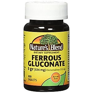 Nature`s Blend Ferrous Gluconate Tablets 324 mg, 100 Count (Pack of 2)