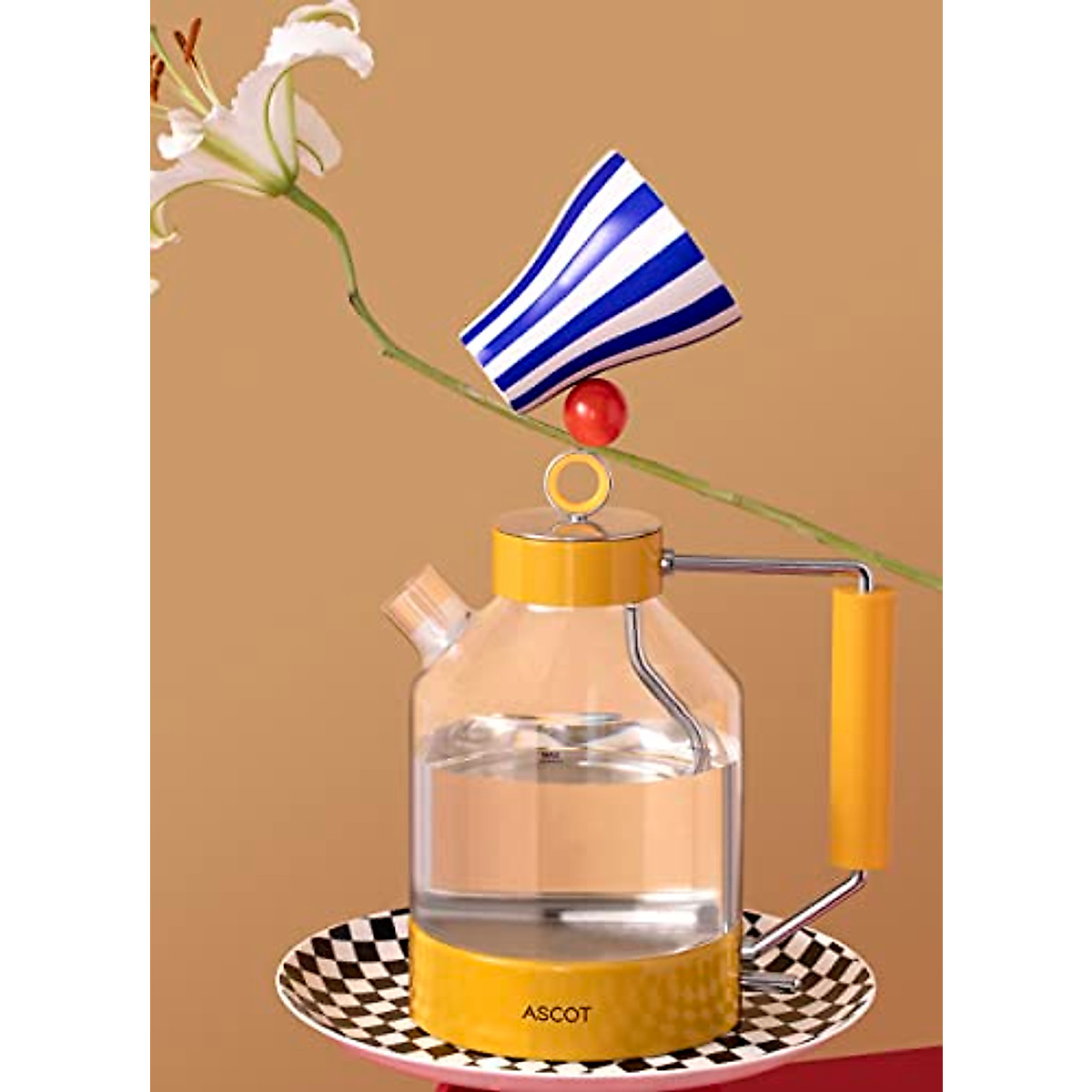 ASCOT Electric Kettle, Glass Electric Tea Kettle Gifts for Men/Women/Family 1.6L 1500W Borosilicate Glass Tea Heater, with Auto Shut-Off and Boil-Dry Protection （Yellow)