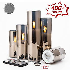 Eywamage 5 Pack Grey Glass Flameless Candles with Remote, Flickering Slim Tall LED Pillar Votive Candles Battery Included