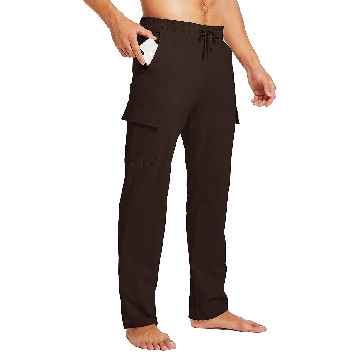 Willit Men's Cotton Yoga Sweatpants Athletic Lounge Pants Cargo Open Bottom Joggers Straight Leg Casual with Pockets Coffee XL