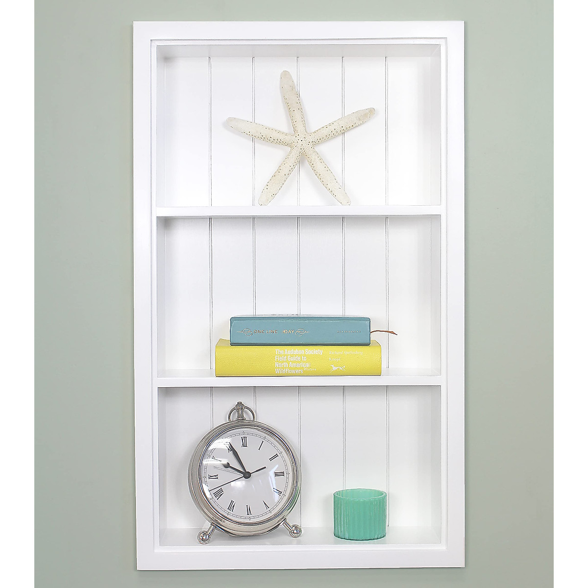 Fox Hollow Furnishings 14x24 Sloane Recessed Wall Niche Medicine Cabinet Replacement, in The Wall Bathroom Cabinet Insert Shelf/Shelves, Made in North America, Real Wood, NO MDF, White Beadboard Back