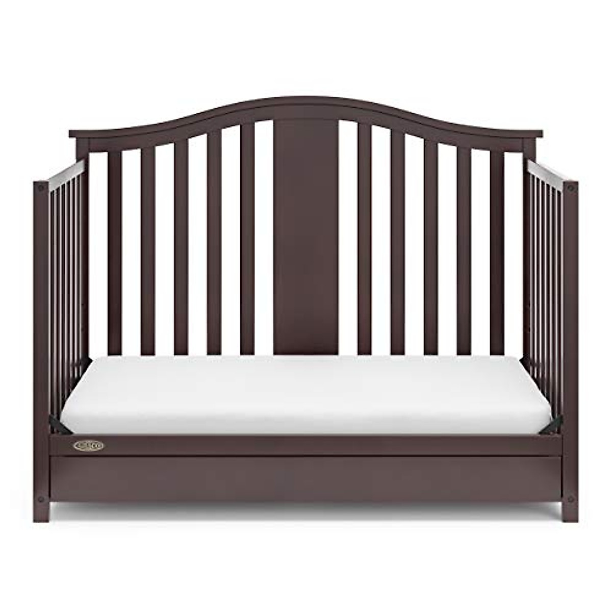 Graco Solano 5-in-1 Convertible Crib with Drawer (Espresso) – GREENGUARD Gold Certified, Crib with Drawer Combo, Includes Full-Size Nursery Storage Drawer, Converts to Toddler Bed and Full-Size Bed