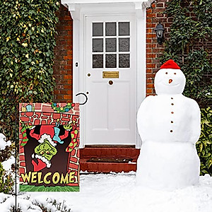 AnyDesign Christmas Garden Flag Vertical Double-Sided Waterproof Xmas Welcome Flag Funny Cartoon Character Outdoor Decorative Flag for Winter Holiday Farmhouse Lawn Patio, 12.5 x 18 Inch