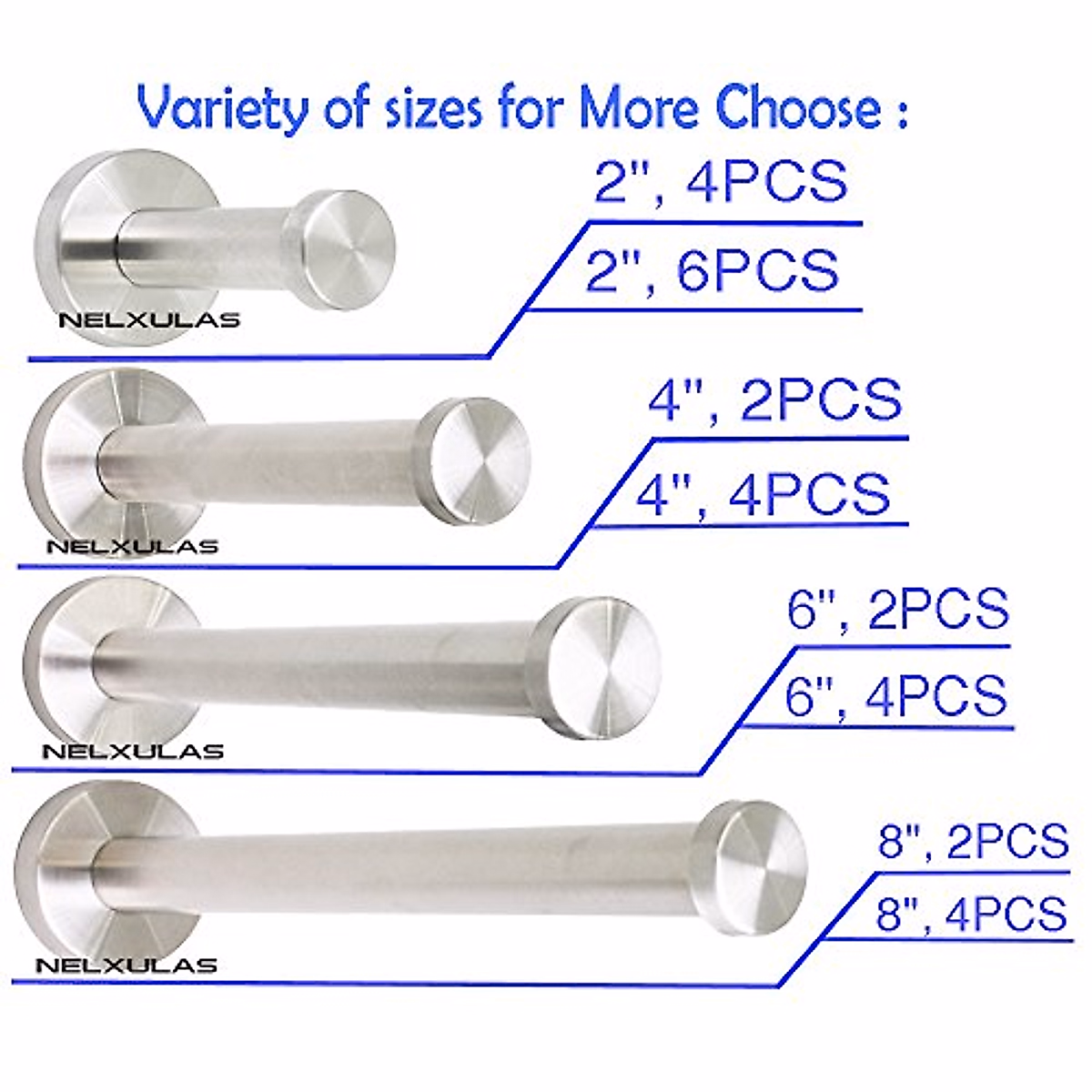 NELXULAS Brushed Stainless Steel Bath Towel Robe Hooks Single Super Heavy Duty Wall Mount Hook, Fit for Bedroom,Living Room, Bathroom and Fitting Room, Office, (8", 2 PCS)