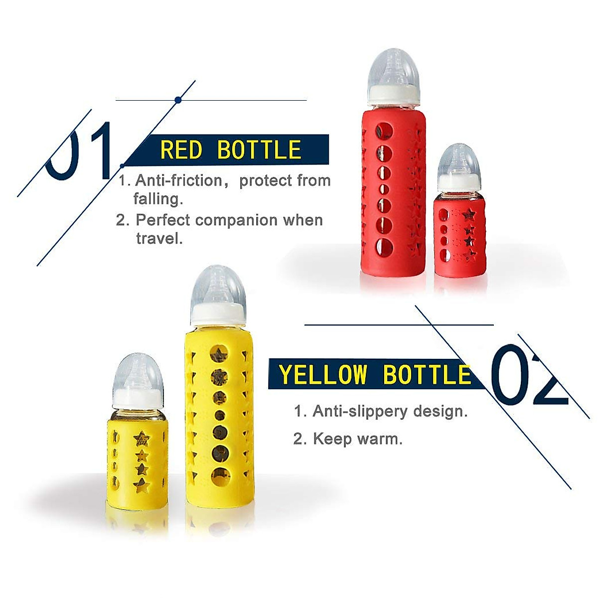 Glass Baby Feeding Bottle Cover, RTDEP Anti-Slip Baby Bottle Sleeve Silicone Covers Protect Insulating